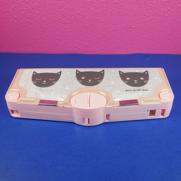 Toys | Cat Meow Pink Plastic Pencil Case 95 Silver Glittery Kitty ...